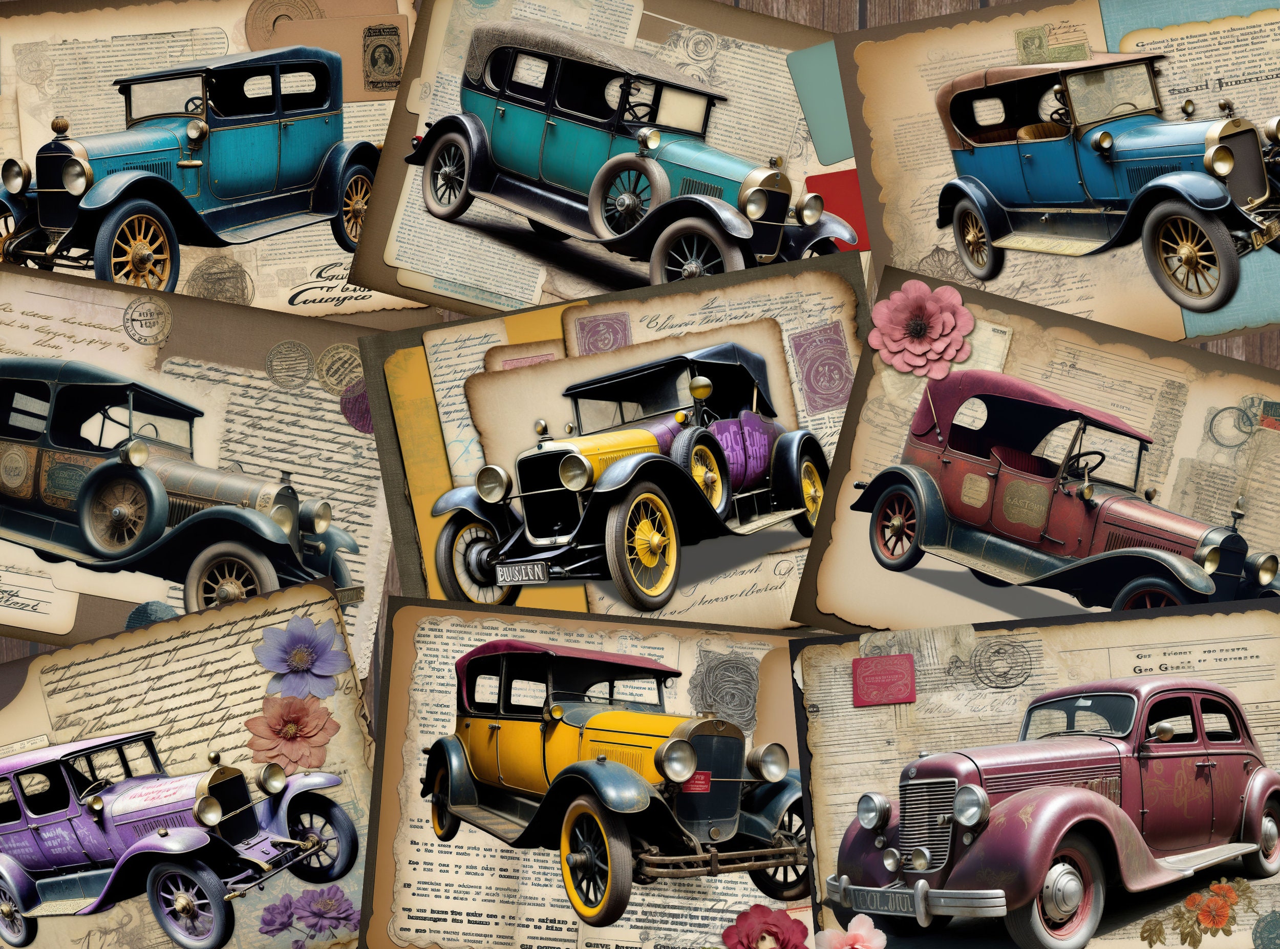 Vintage Cars Junk Journal Kit, Junk Journal Supplies, Journal ...