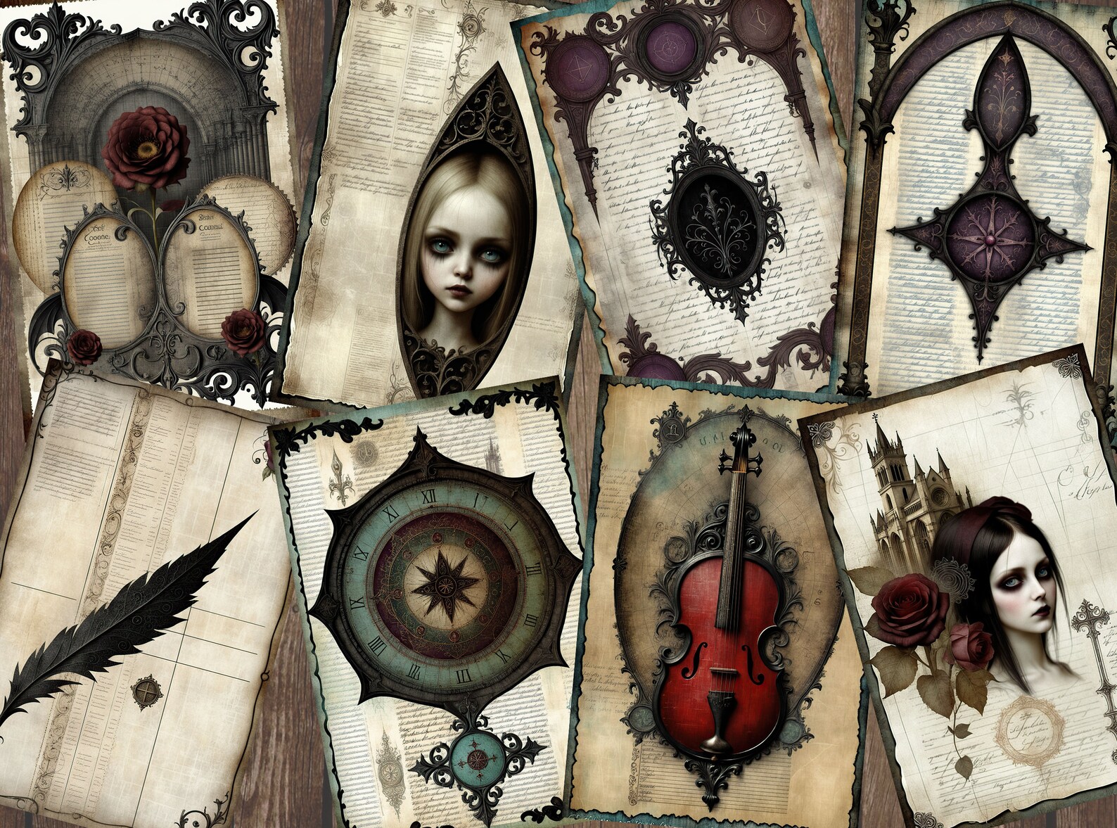 Gothic Digital Illustrations, Junk Journal Cards, Printable Journaling ...