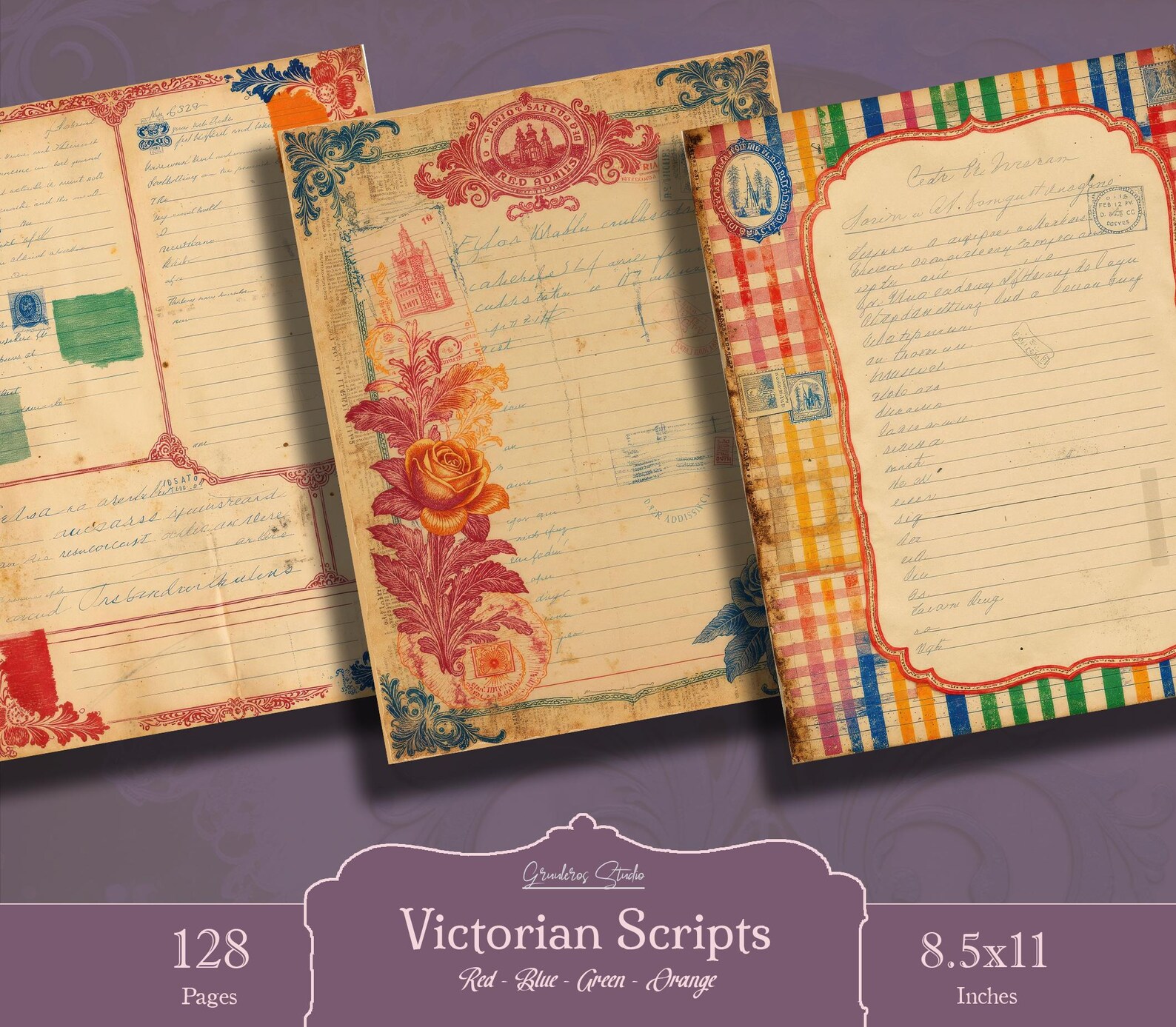 Victorian Script Digital Papers, Vintage Handwritten Style Ephemera ...