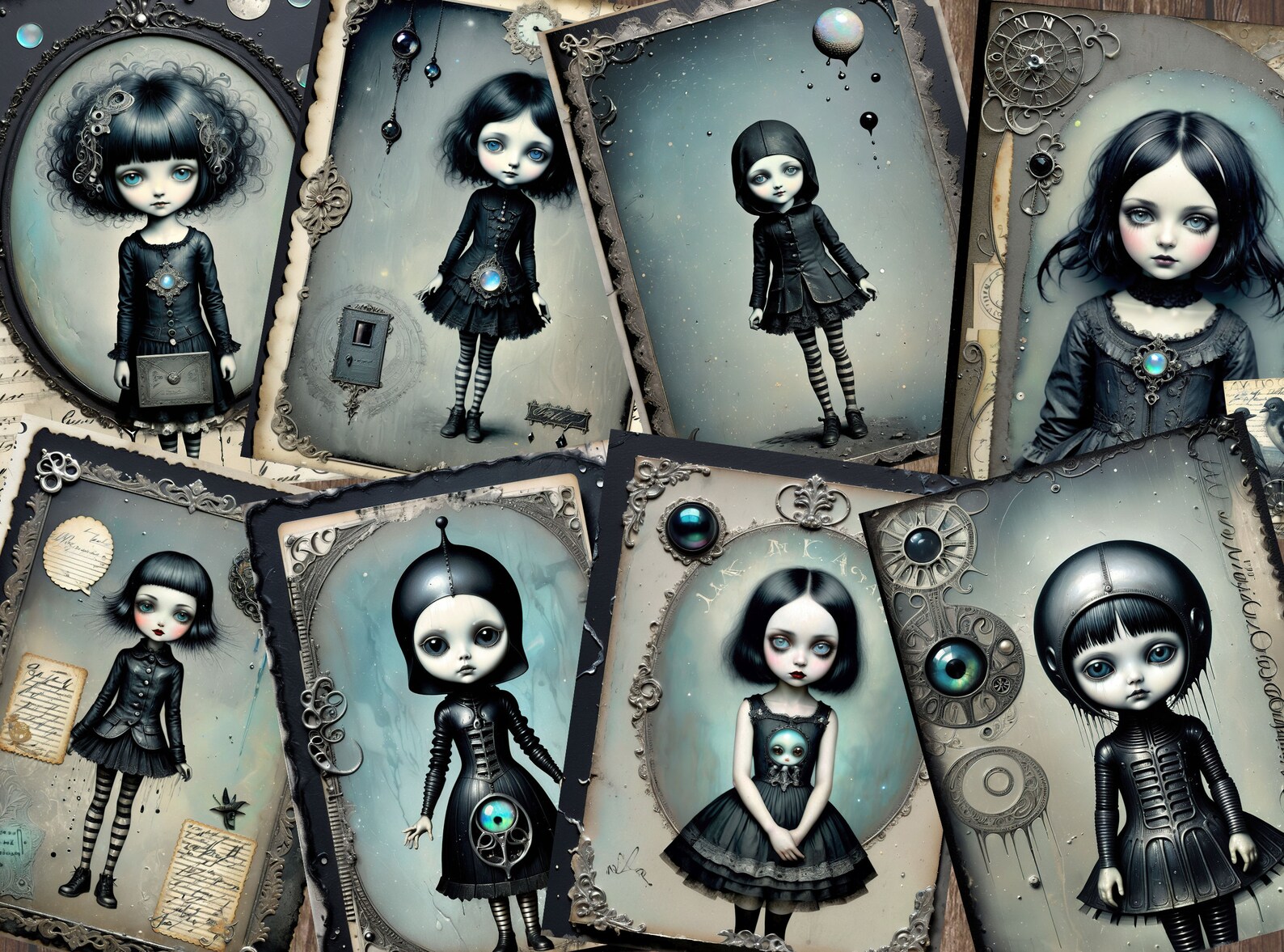Cute Goth Girls Junk Journal Pages Gothic Printable Pages ATC Collage ...