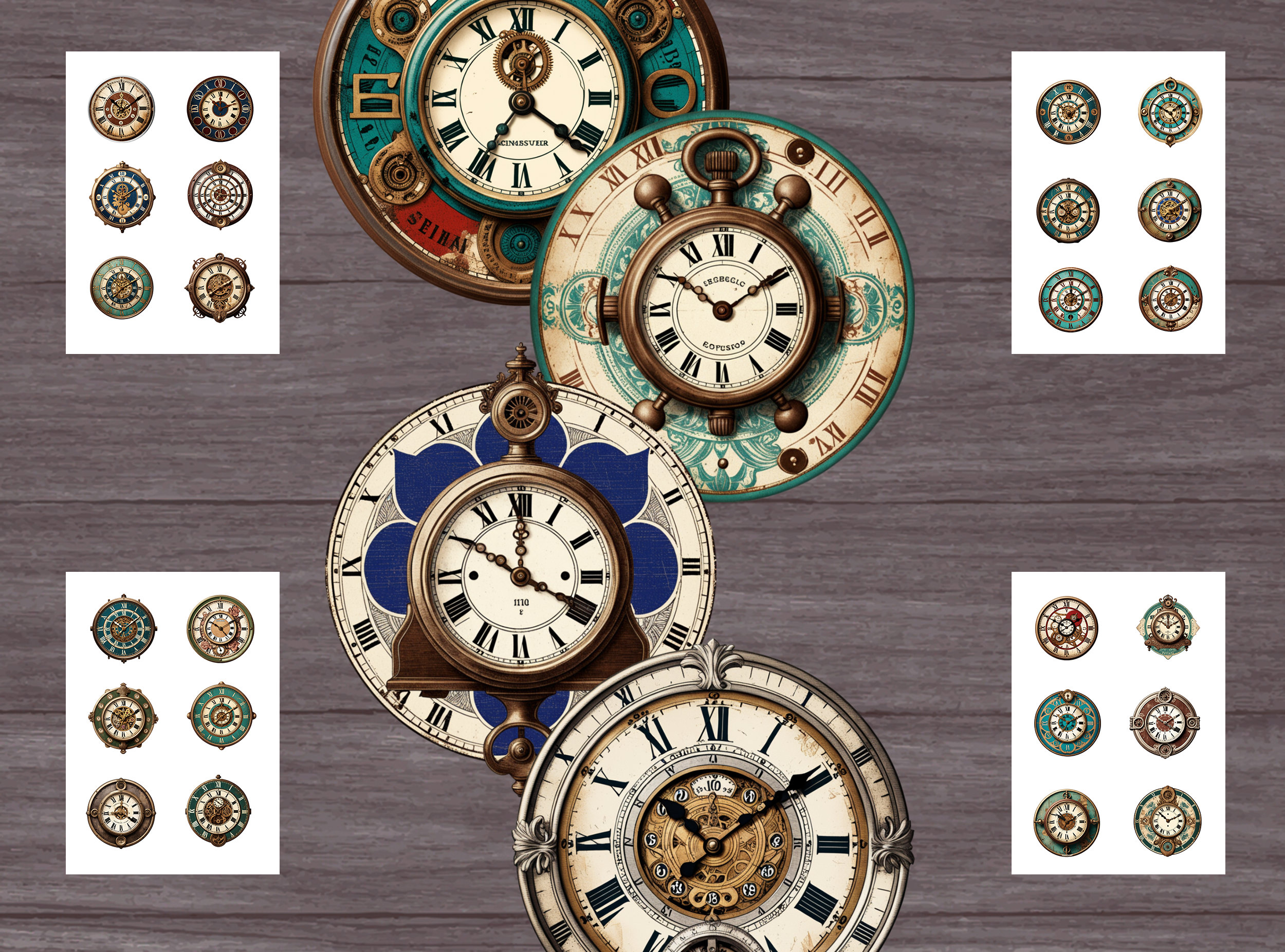 Antique Clock, A4 Printable, Vintage Clock, Face Clock, Journal Kit ...