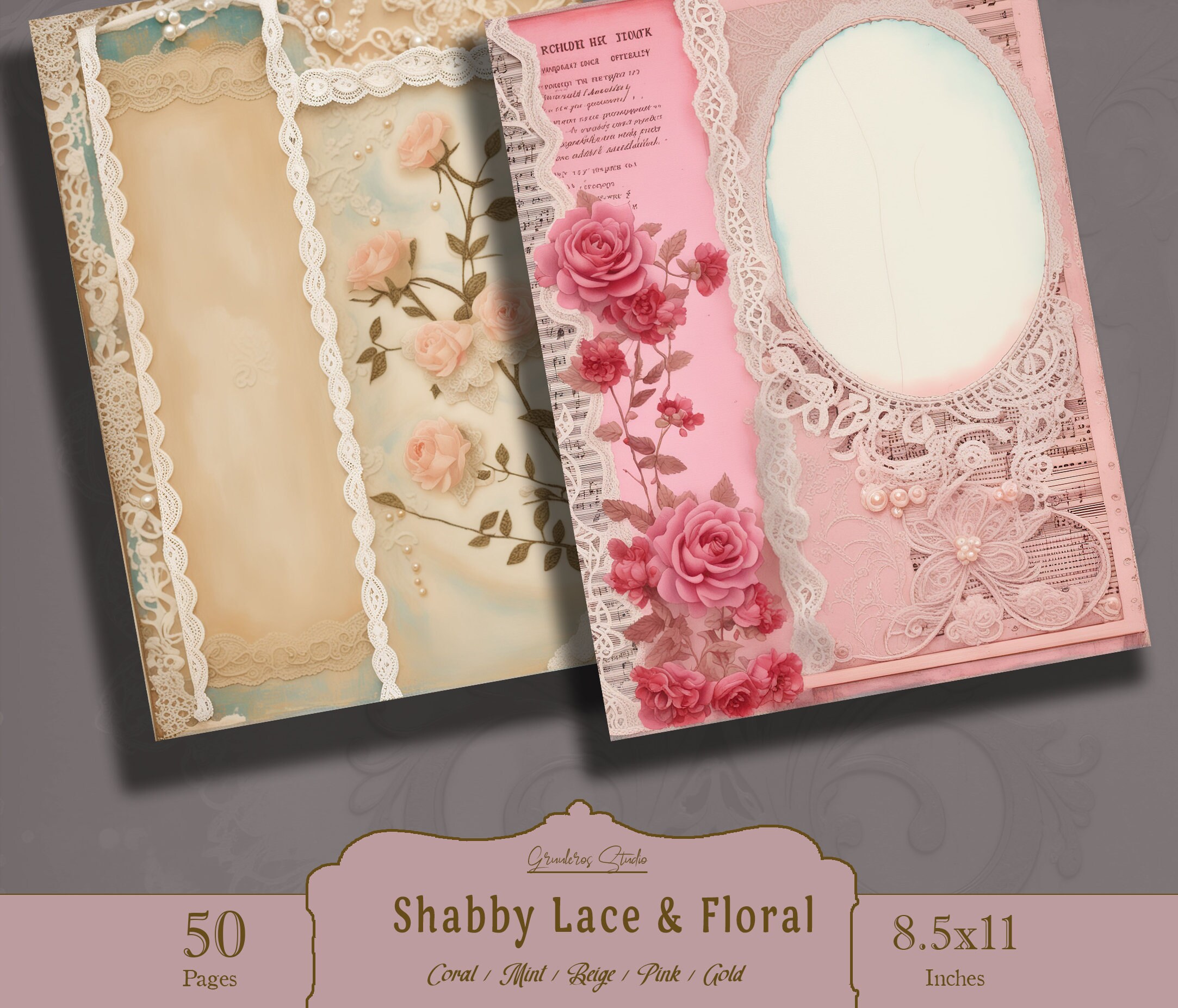 Vintage Lace Junk Journal, Printable Antique Pages, Grunge, Tattered ...