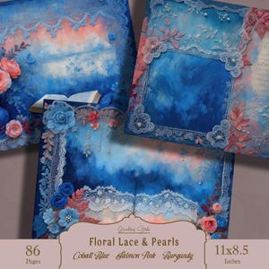 Vintage Blue Lace Digital Paper, Floral Shabby Chic Background, Antique ...