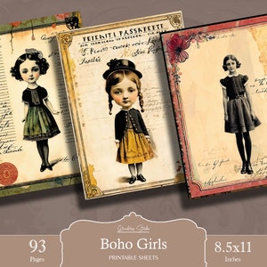 Boho Girl Journal Papers, Printable Sheets, Whimsical Boho, Lined Paper ...