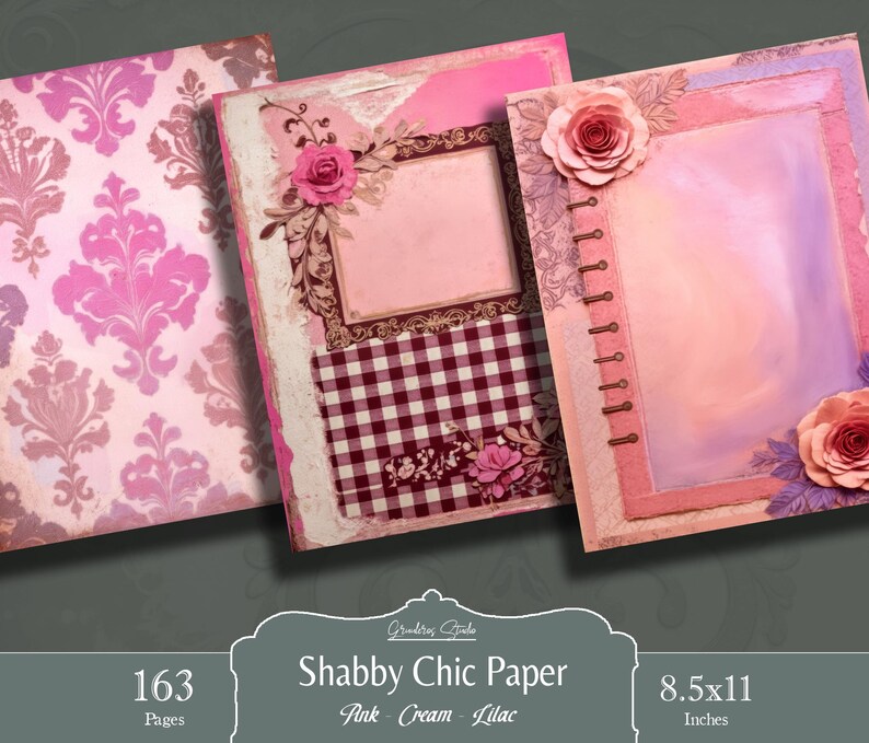 Papel vintage rosa e lilás, páginas de scrapbook estilo shabby chic ...