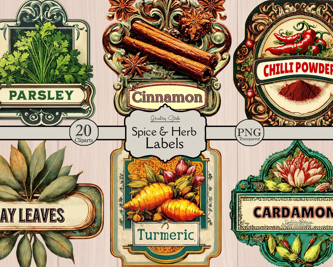 Printable Spice Labels, Herb Labels, Seasoning Labels, Vintage Tags for ...