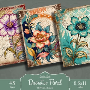 Decorative Flowers, Journal Pages, Art Nouveau Florals Digital Paper ...