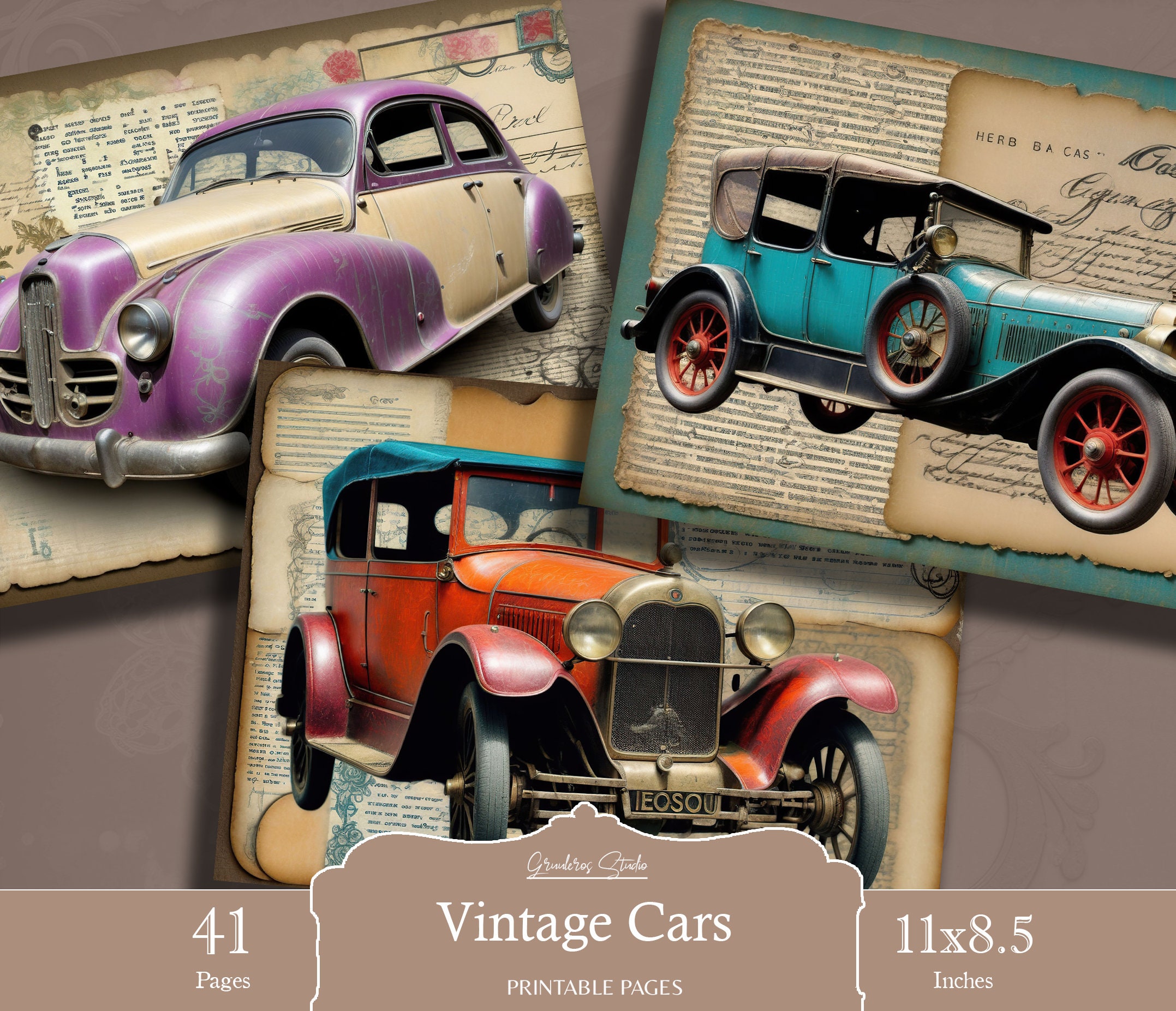 Vintage Cars Junk Journal Kit, Junk Journal Supplies, Journal ...