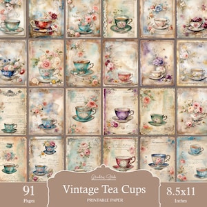 Tea Cup Junk Journal Paper, Antique Journal Pages, Shabby Chic, Vintage ...