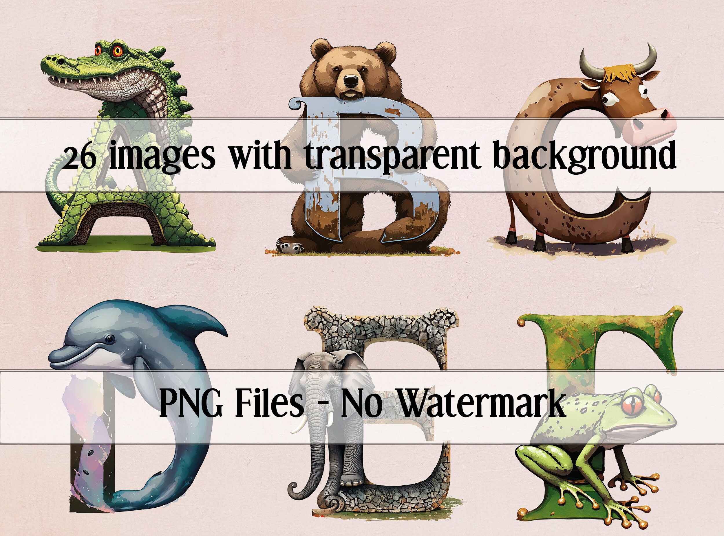 Cute Animal Alphabet Clipart Bundle Transparent PNG Bundle - Etsy