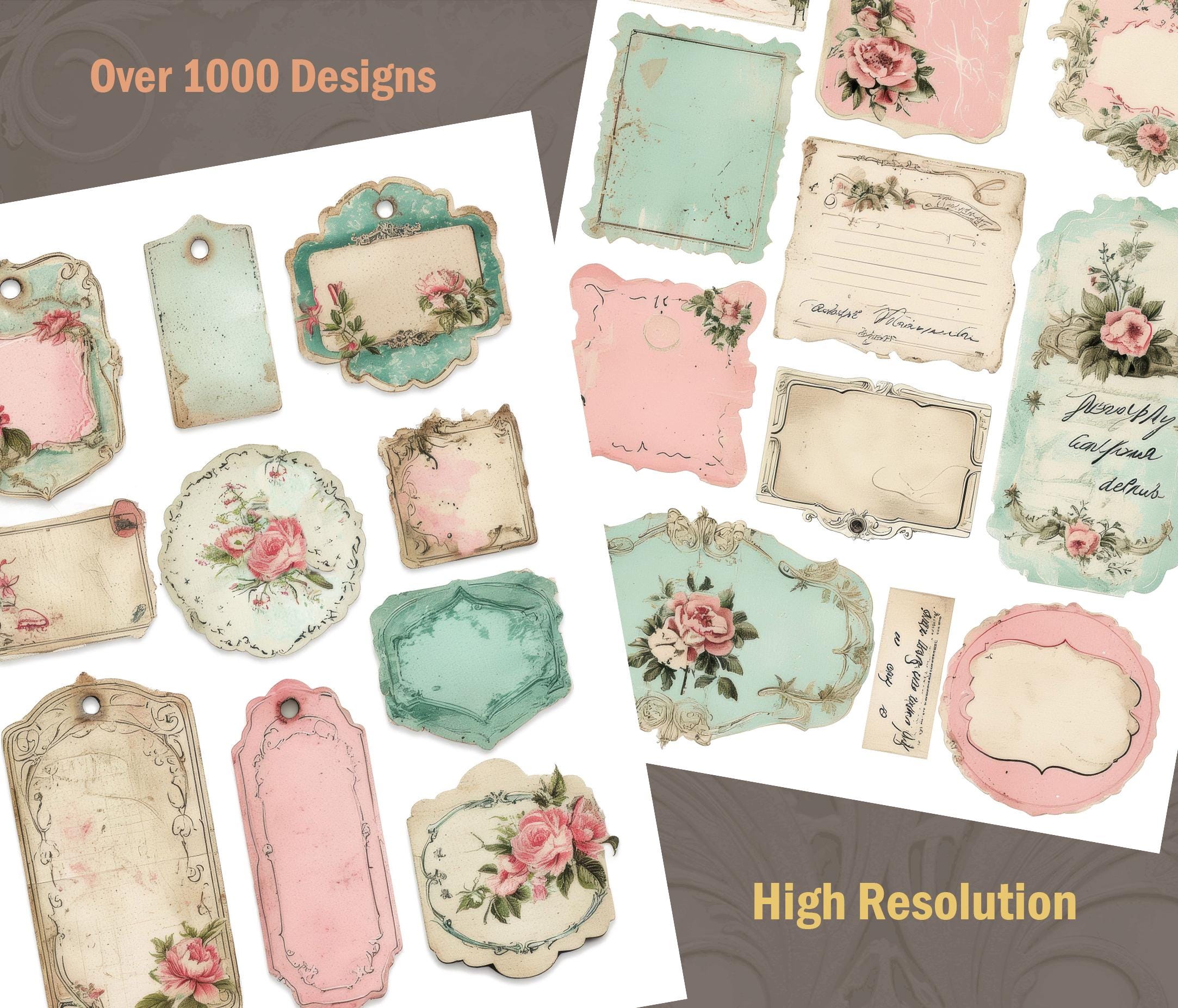Shabby Chic Junk Journal Labels Kit, Embellishments, Vintage Ephemera ...