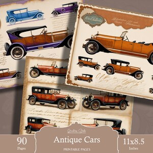 Antique Cars, Collage Paper, Vintage Cars Paper, Junk Journal, Classic ...
