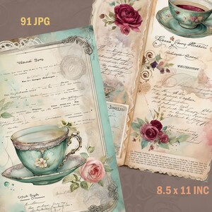 Tea Cup Junk Journal Paper, Antique Journal Pages, Shabby Chic, Vintage ...
