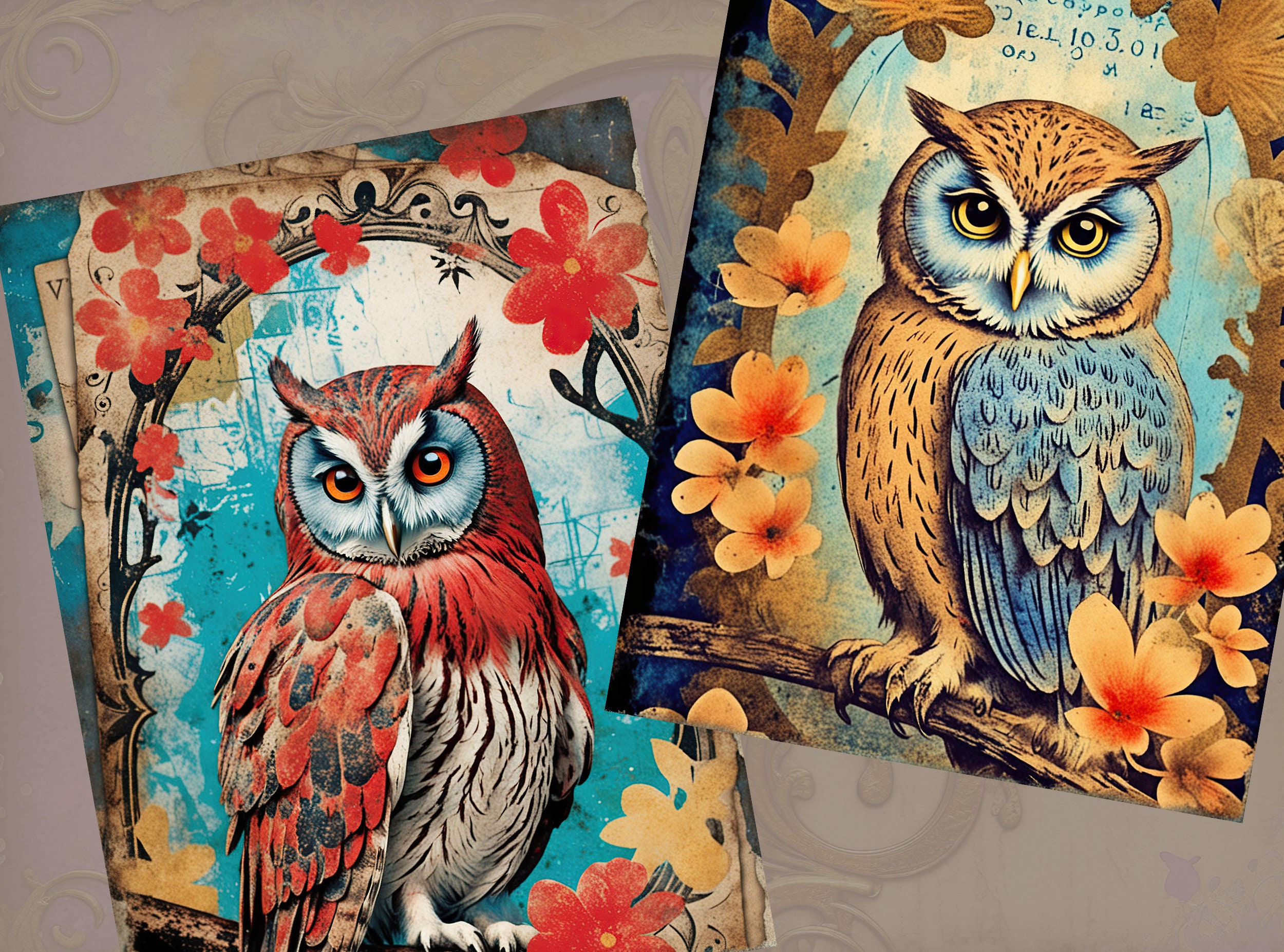 Vintage Owl Junk Journal Kit, Grunge Owl Journal Pages, Owl Junk ...