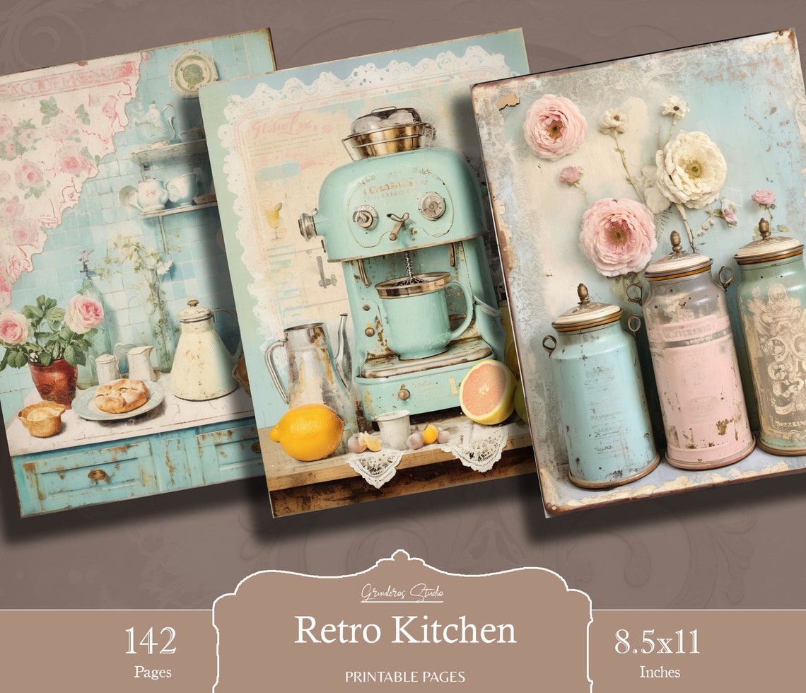 Retro Kitchen Pages, Junk Journal and Scrapbook Paper, Food Images ...