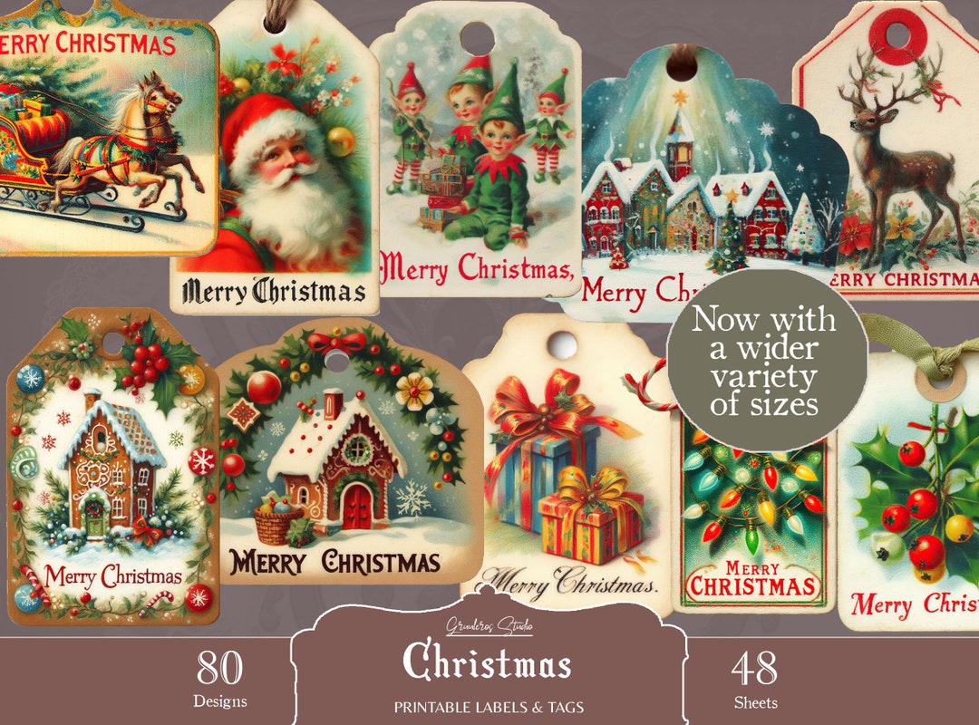 Christmas Labels With Text, Labels and Tags, Vintage Christmas ...