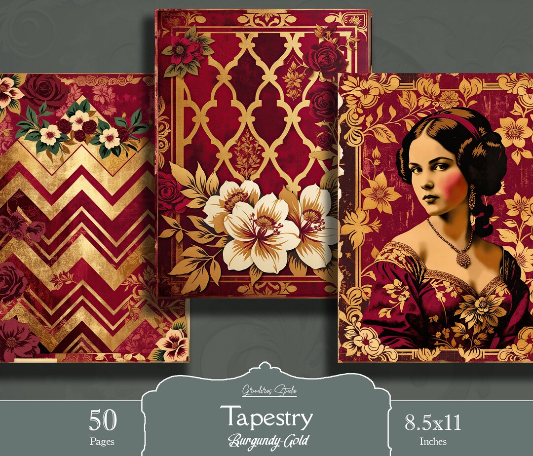 Printable Burgundy Paper, Scrapbook Pages, Embellishments, Damask ...