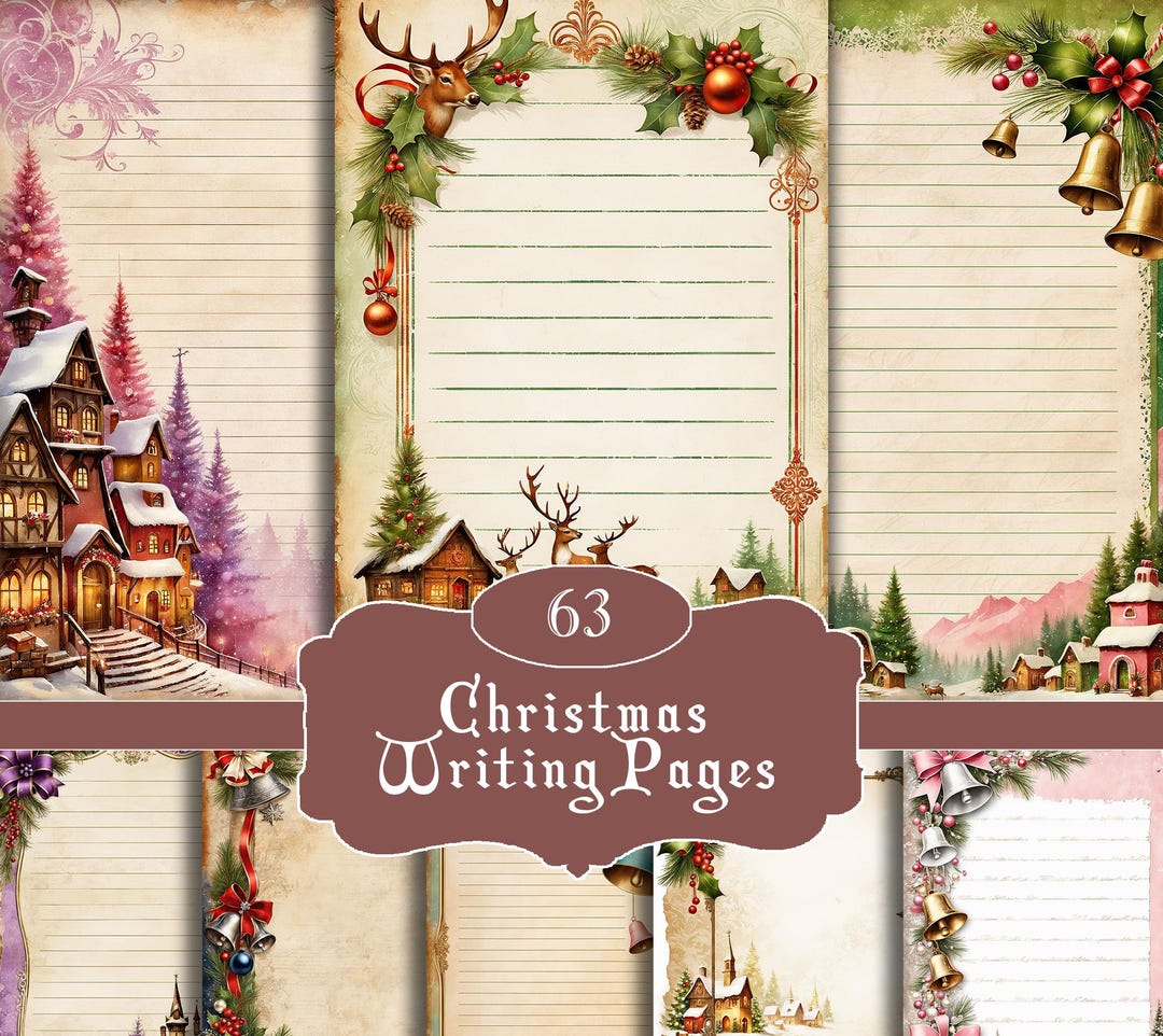 Printable Christmas Lined Papers for Junk Journal, Christmas Writing ...