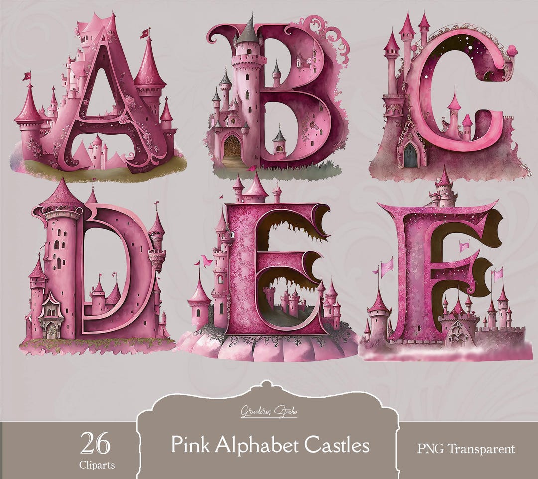 Fairy Castles Decorative Alphabet Letters, Pink Castles, Digital ...