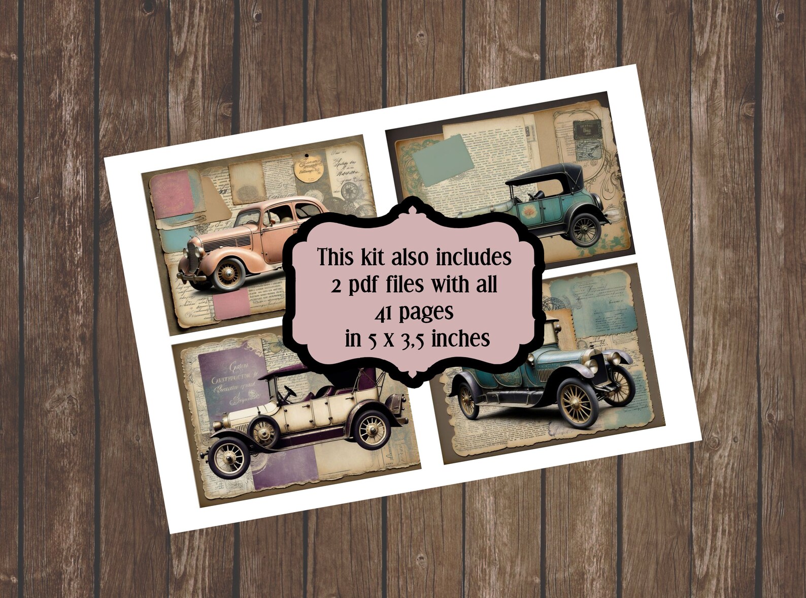 Vintage Cars Junk Journal Kit, Junk Journal Supplies, Journal ...