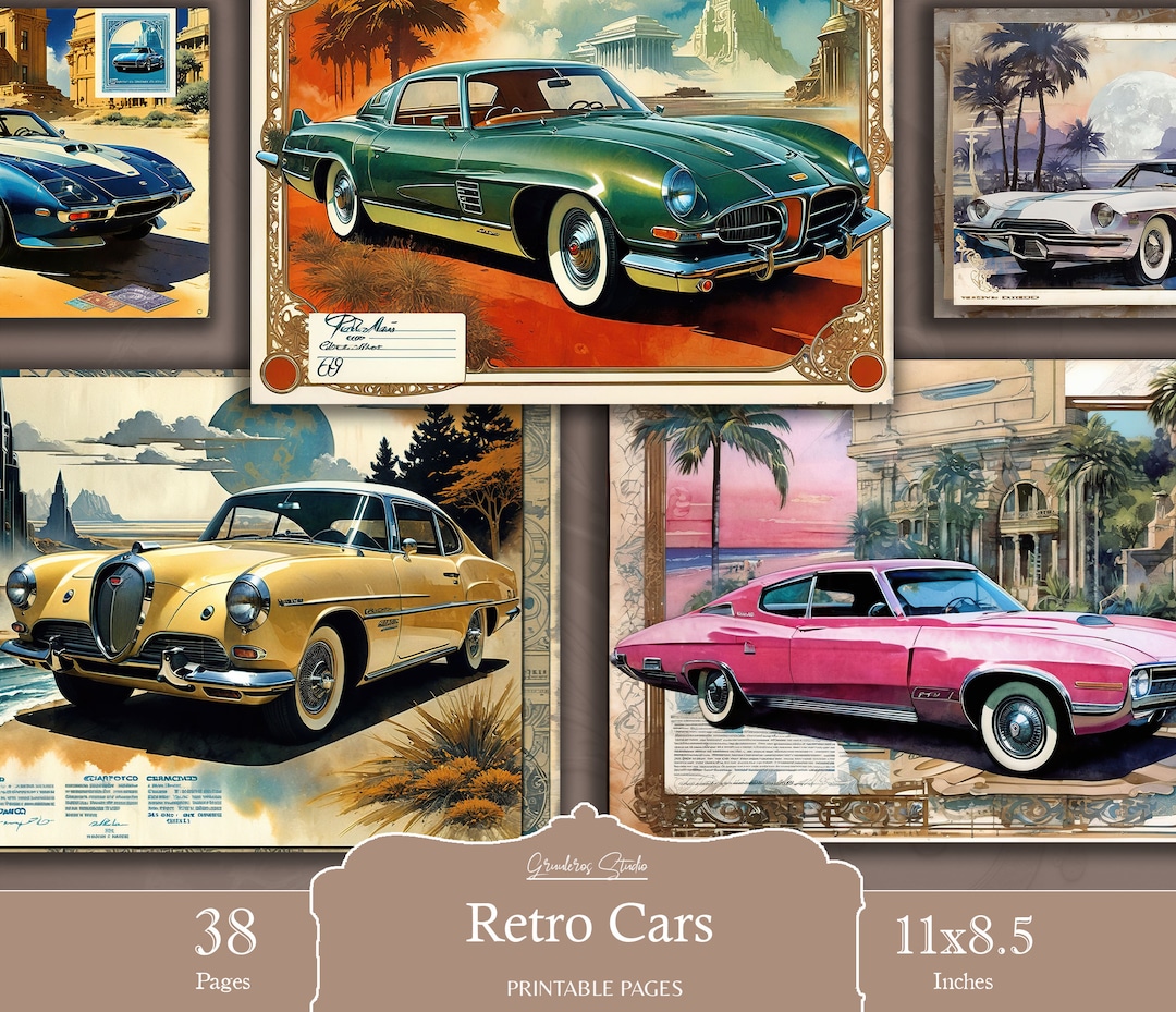 Classic Cars Journal Kit, Retro Cars, Vintage Cars Junk Journal ...
