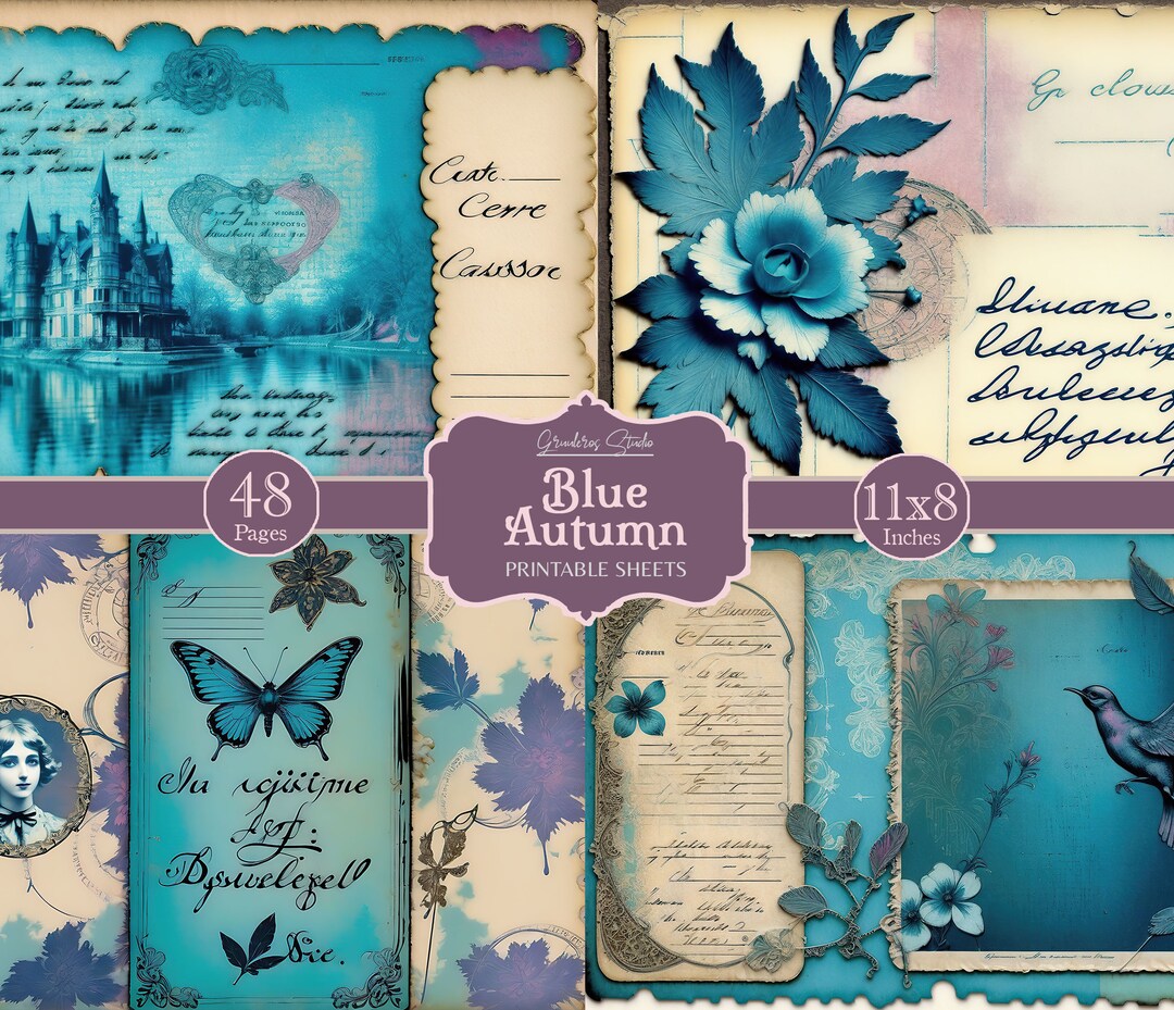 Blue Victorian Junk Journal Pages, Vintage Flowers Background, Junk ...