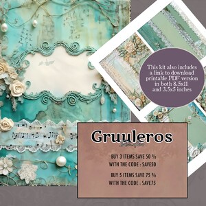 Green Lace Journal Pages, Digital Paper for Scrapbook and Junk Journal ...