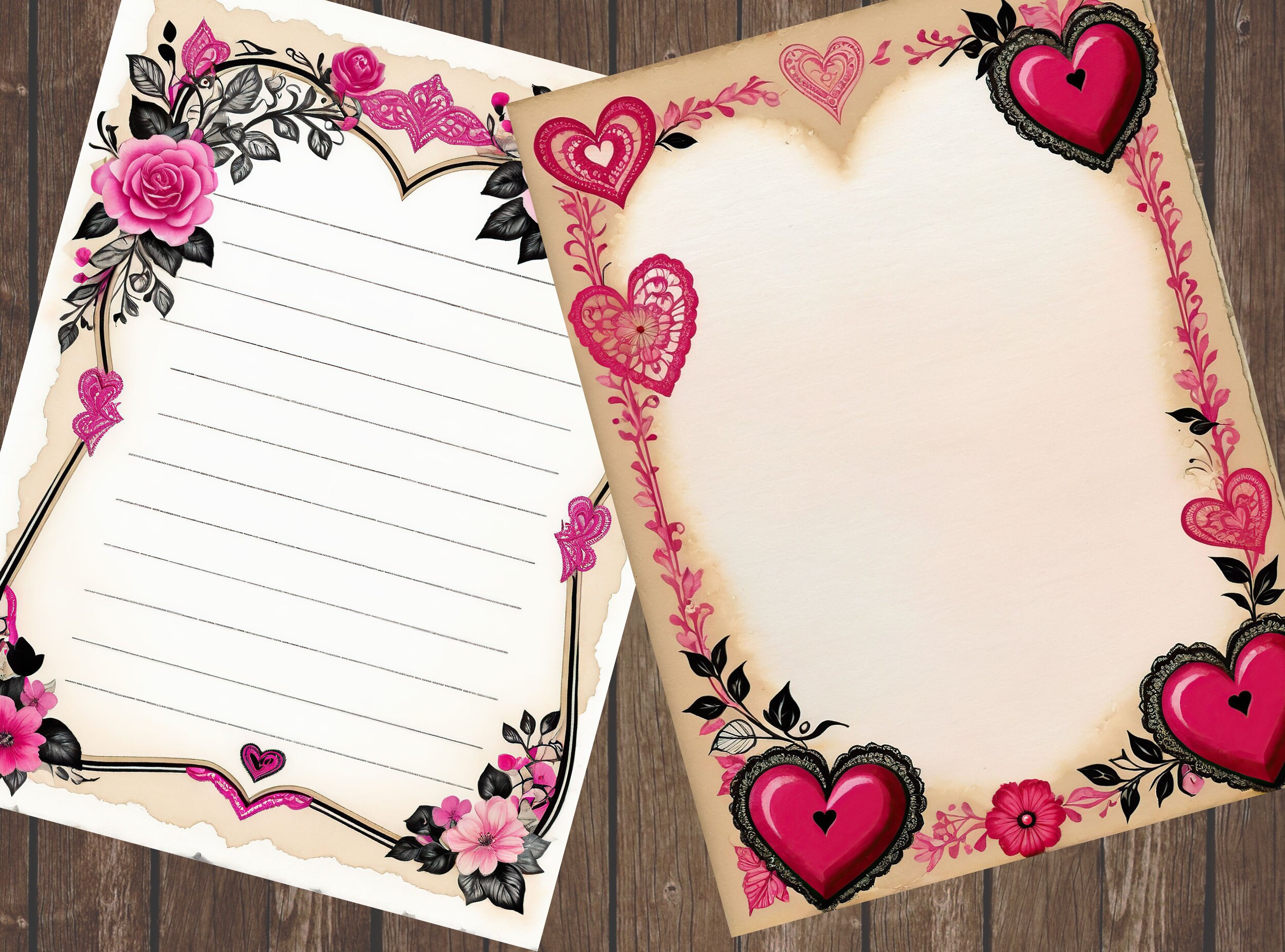 Hearts Stationery, Printable Stationery, Valentine's Day Gift, Love ...