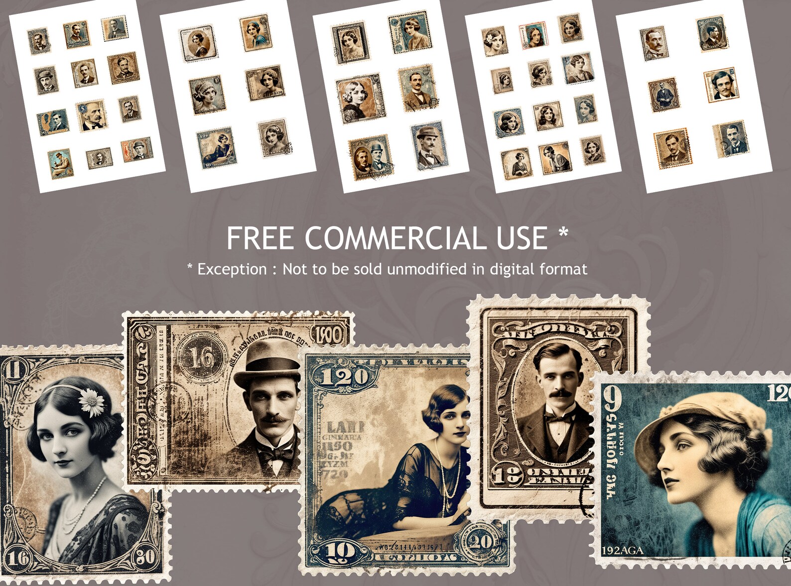 Faux Stamps, Ladies, Gentlemen, Postage, Fake Stamp, Printable, Vintage ...