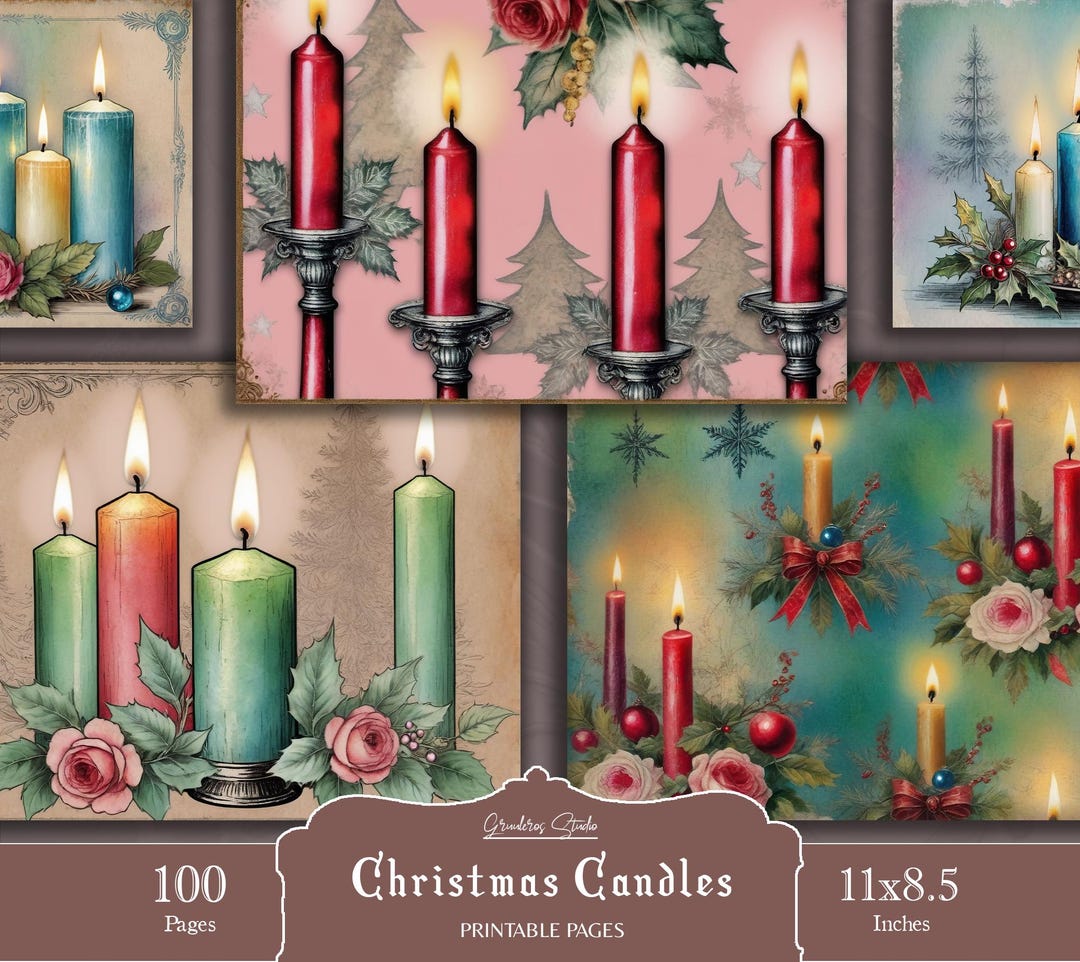 Printable Christmas Candles, Digital Papers, Collage Candles Page ...