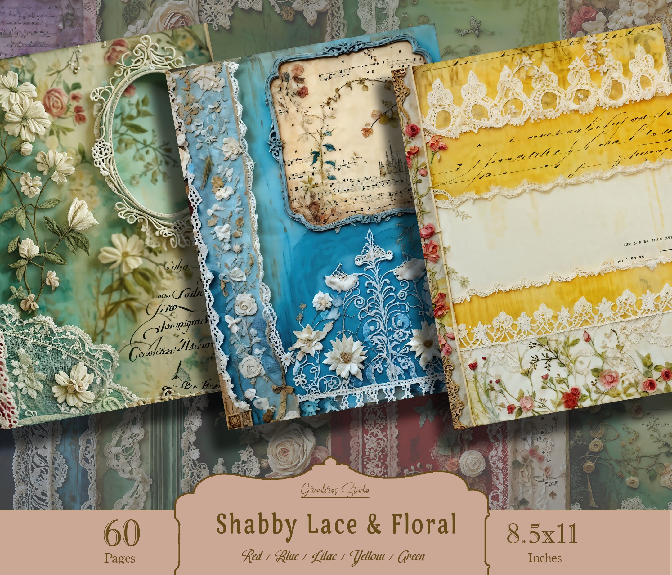 Shabby Chic Junk Journal Lace Ephemera Collage Sheets Printable Flower ...