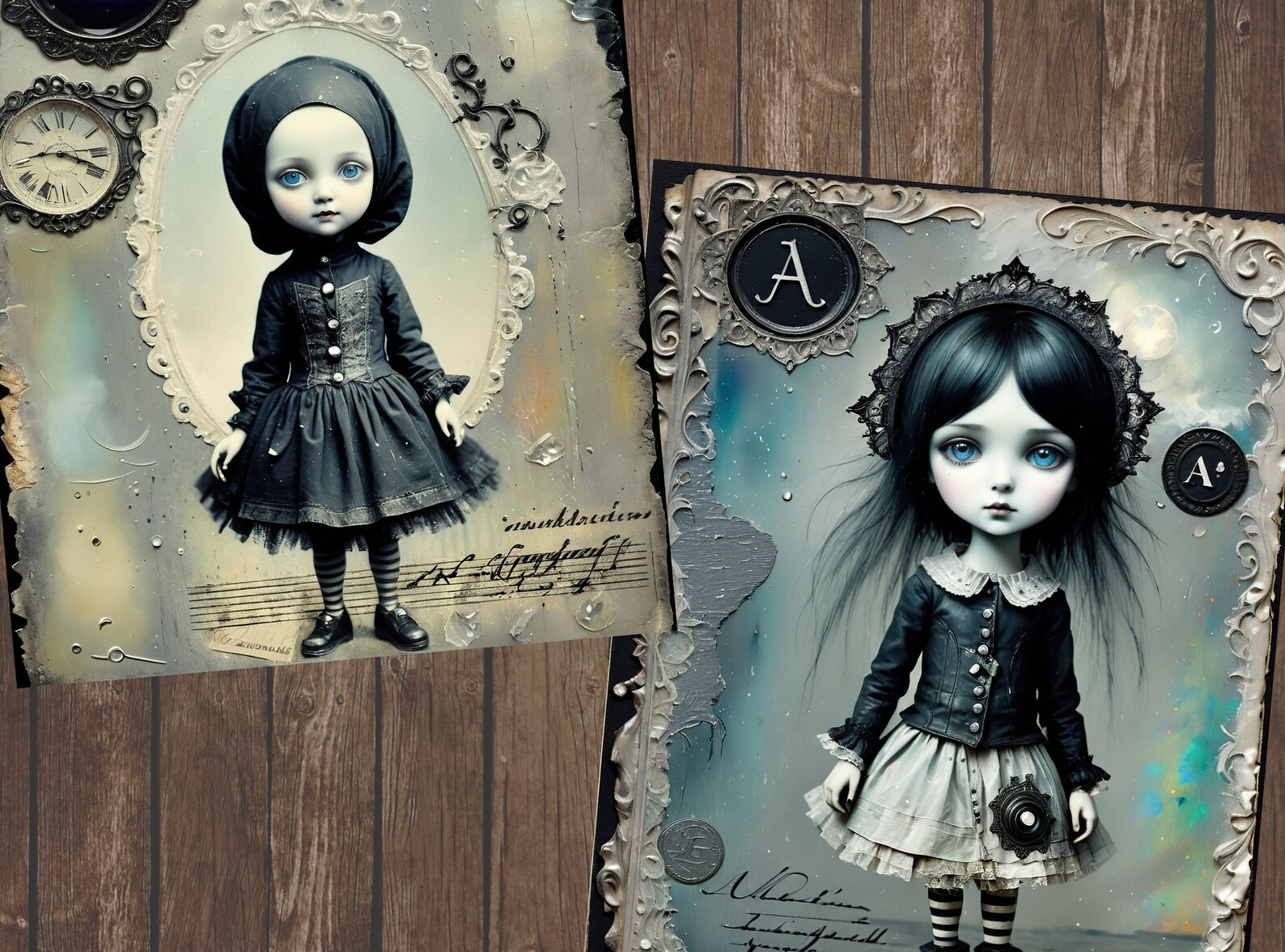 Cute Goth Girls Junk Journal Pages Gothic Printable Pages ATC Collage ...