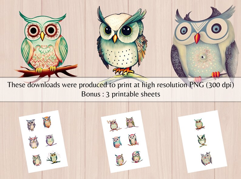 15 Owls Clipart, Whimsical Owls Print, Digital Download, Printable Owls ...