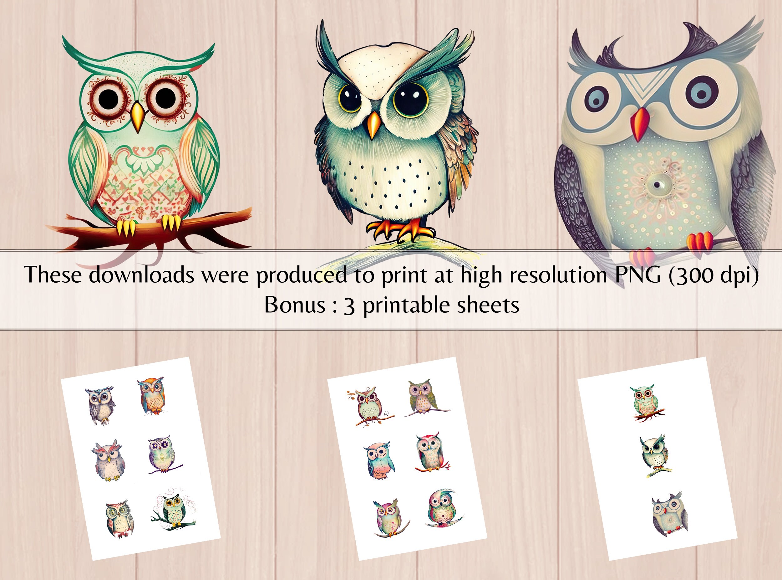 15 Owls Clipart, Whimsical Owls Print, Digital Download, Printable Owls ...