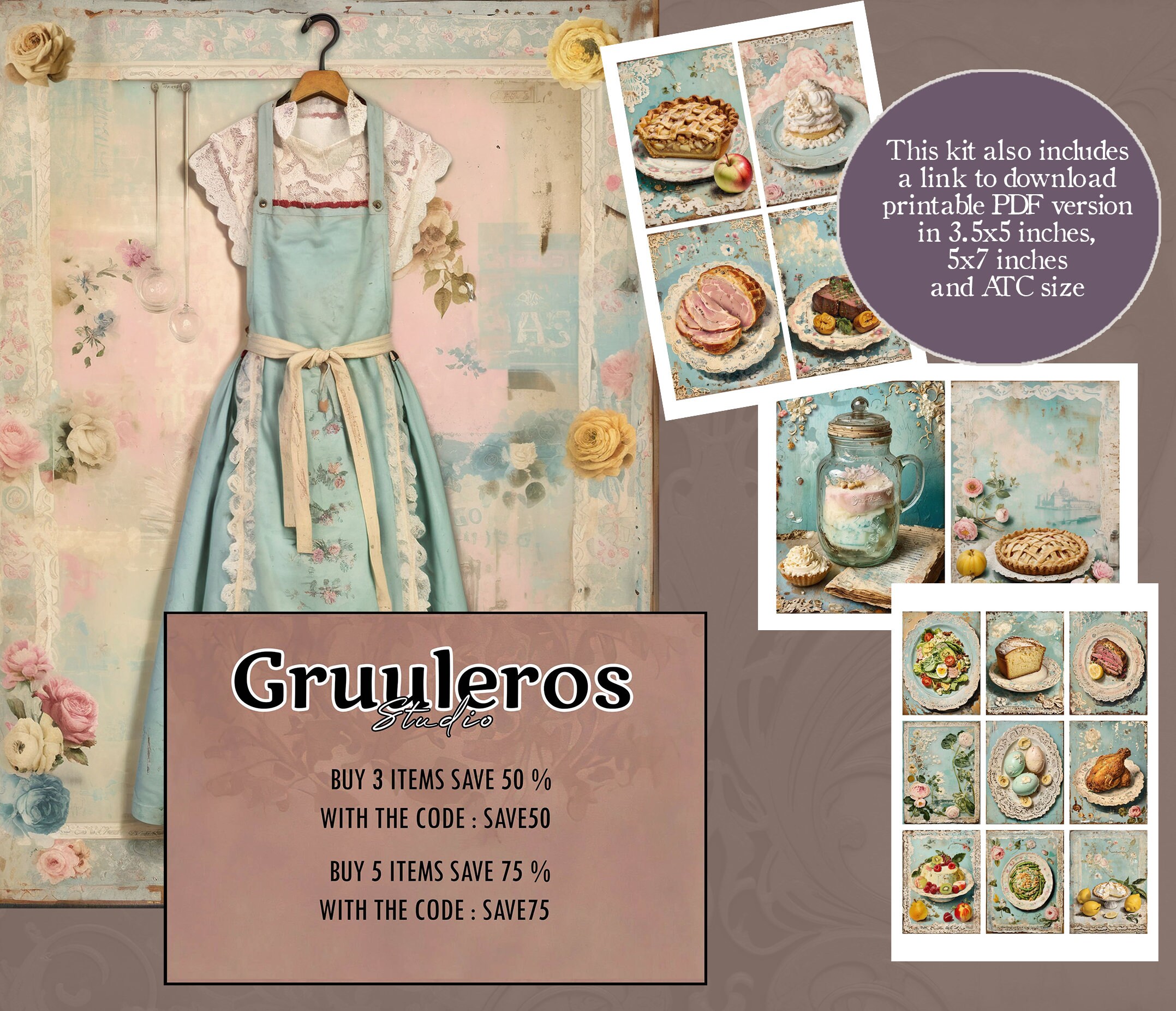 Retro Kitchen Pages, Junk Journal and Scrapbook Paper, Food Images ...