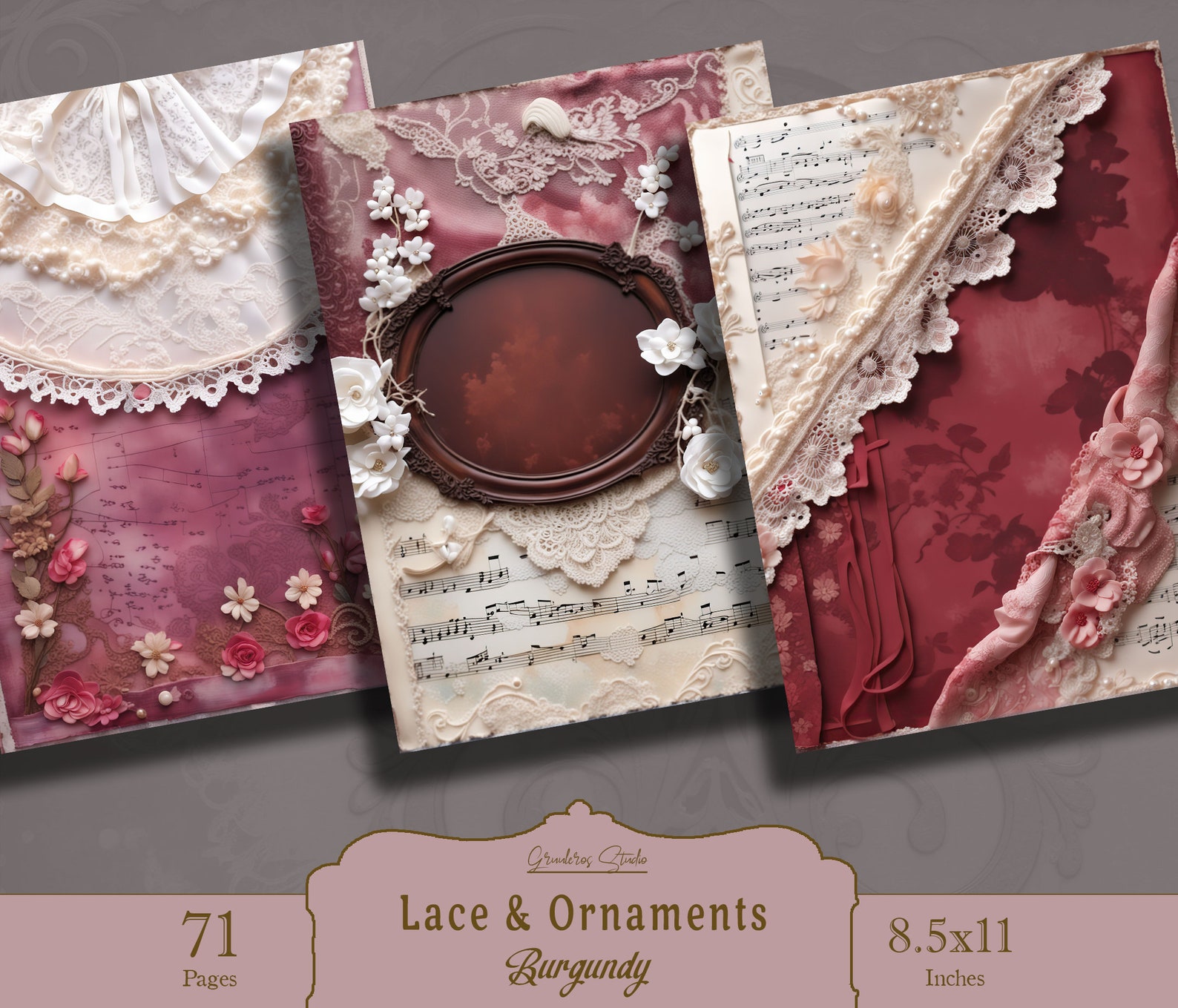 Burgundy Lace Junk Journal, Vintage Lace Ephemera, Abstract Lace ...