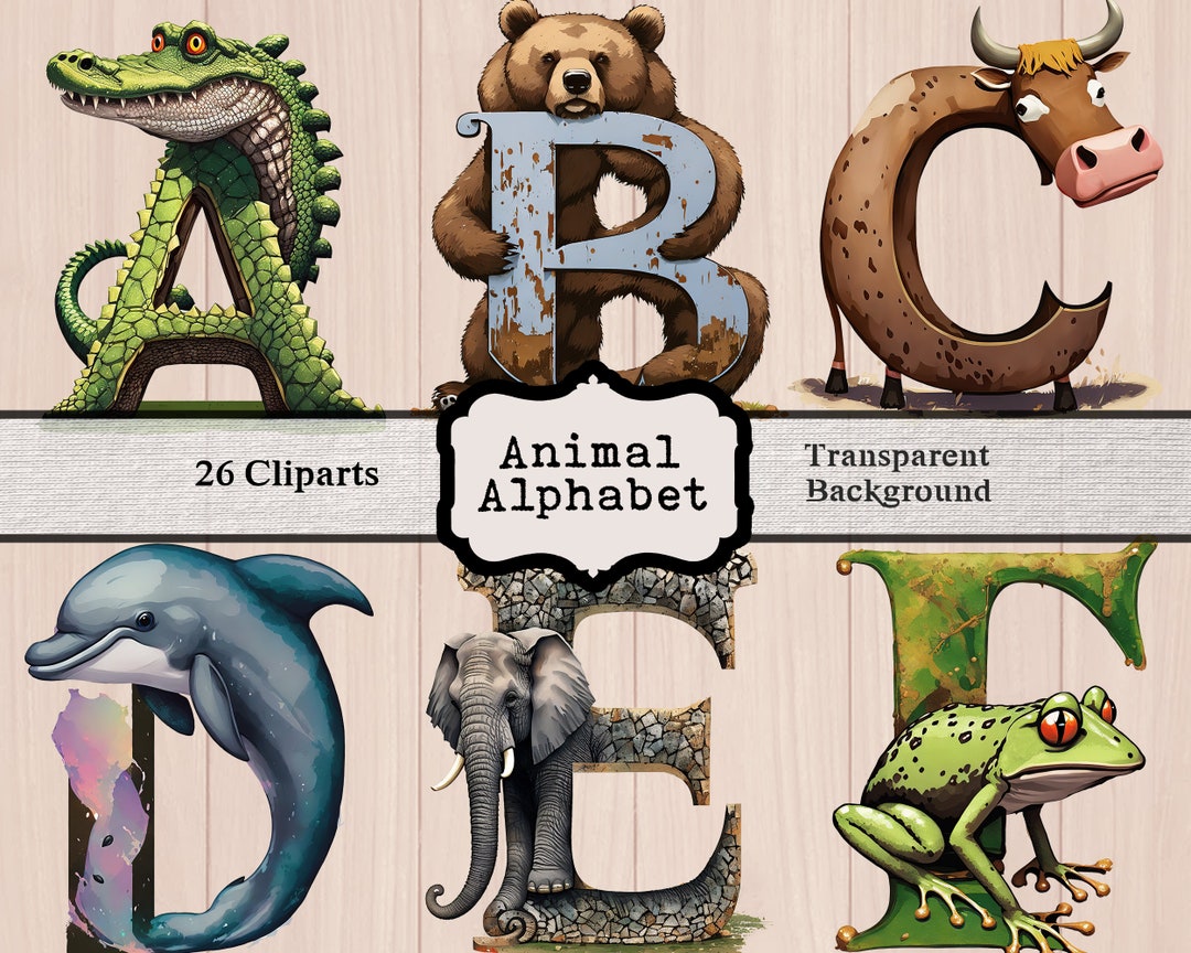 Cute Animal Alphabet Clipart Bundle Transparent PNG Bundle - Etsy