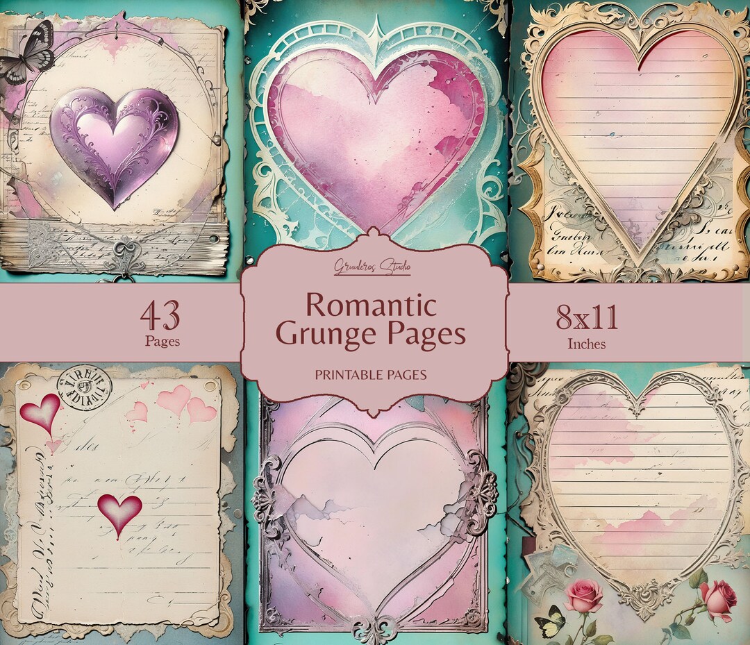Romantic Journal Papers, Valentine Stationery, Grunge Vintage Romantic ...