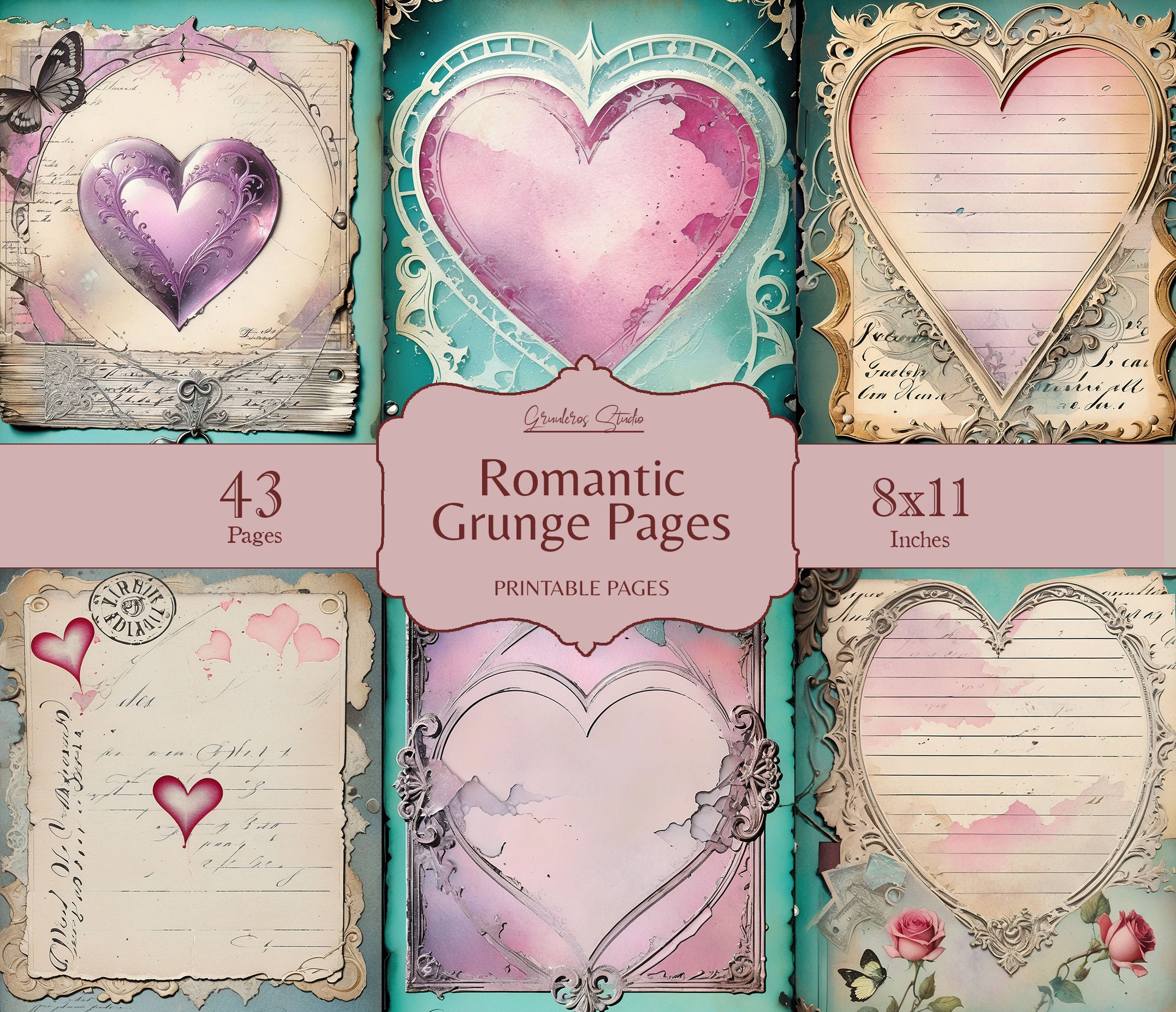 Romantic Journal Papers, Valentine Stationery, Grunge Vintage Romantic ...