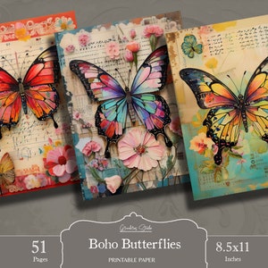 Boho Butterfly Junk Journal, Digital Papers, Vintage Butterflies ...