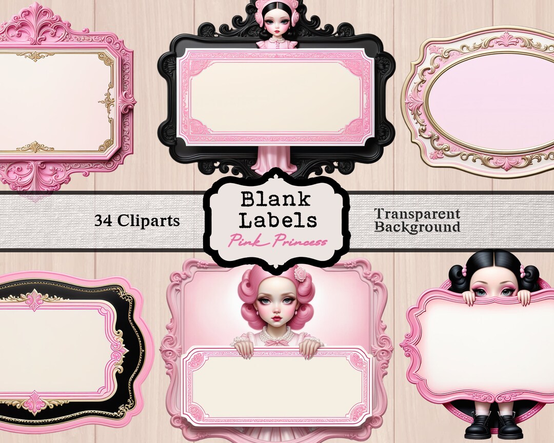 Pink Labels, Printable Stickers, PNG & A4 Files, Digital Graphics ...