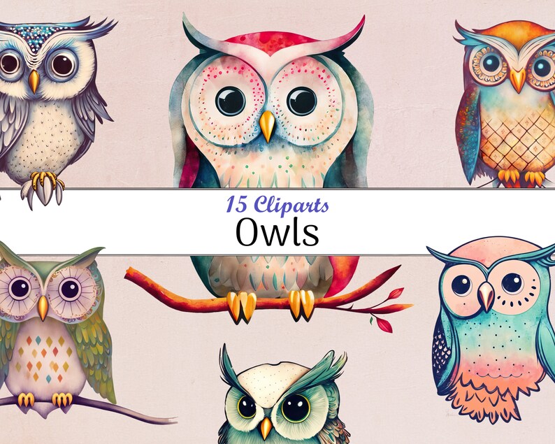 15 Owls Clipart Whimsical Owls Print Digital Download - Etsy