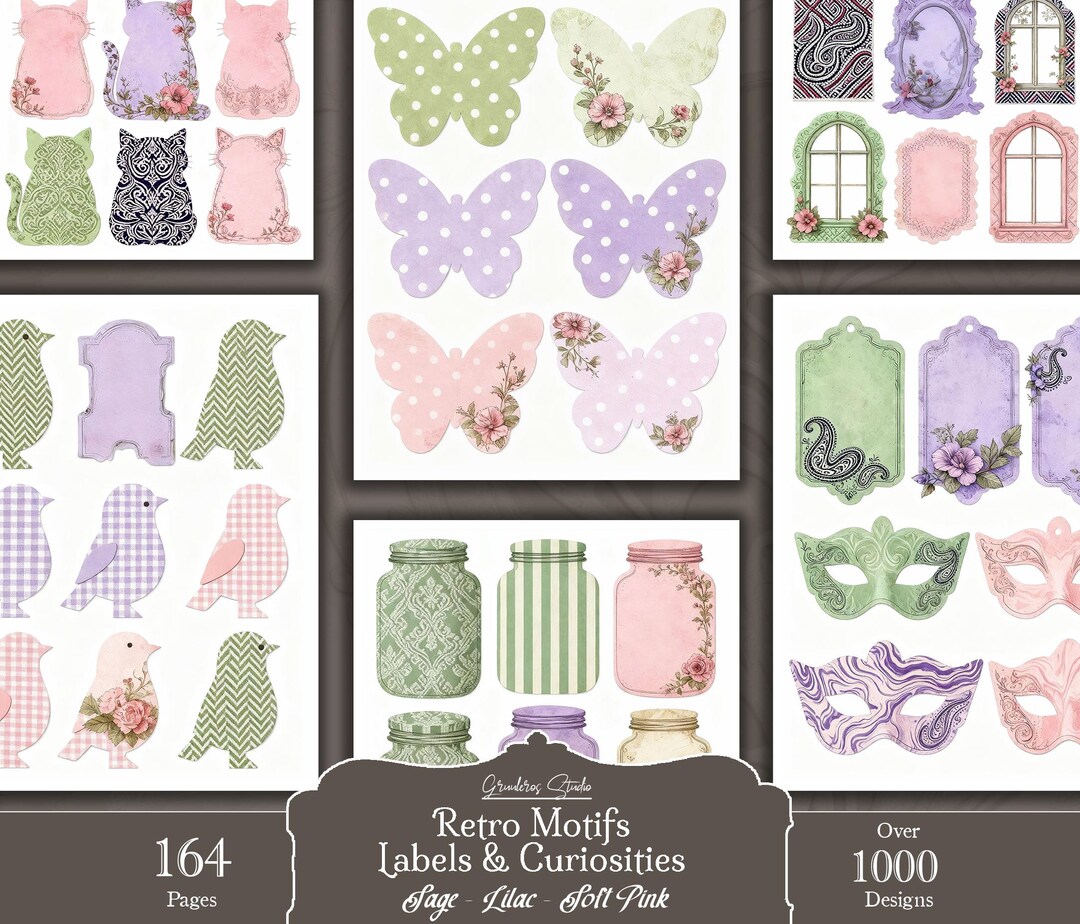Retro Motifs, Labels & Tags, Fussy Cut Collage Sheets JPG + PDF ...