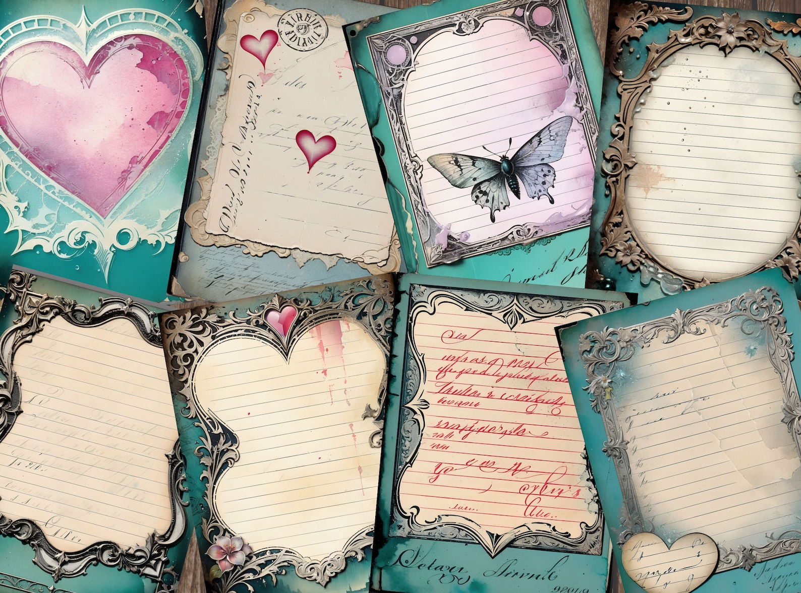 Romantic Journal Papers, Valentine Stationery, Grunge Vintage Romantic ...