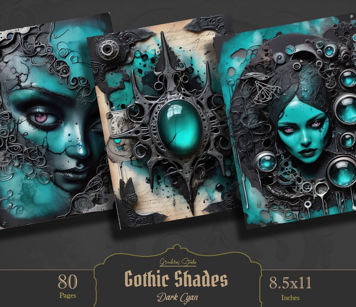 Gothic Junk Journal Printable, Dark Cyan, Skull Journal Pages, Dark ...