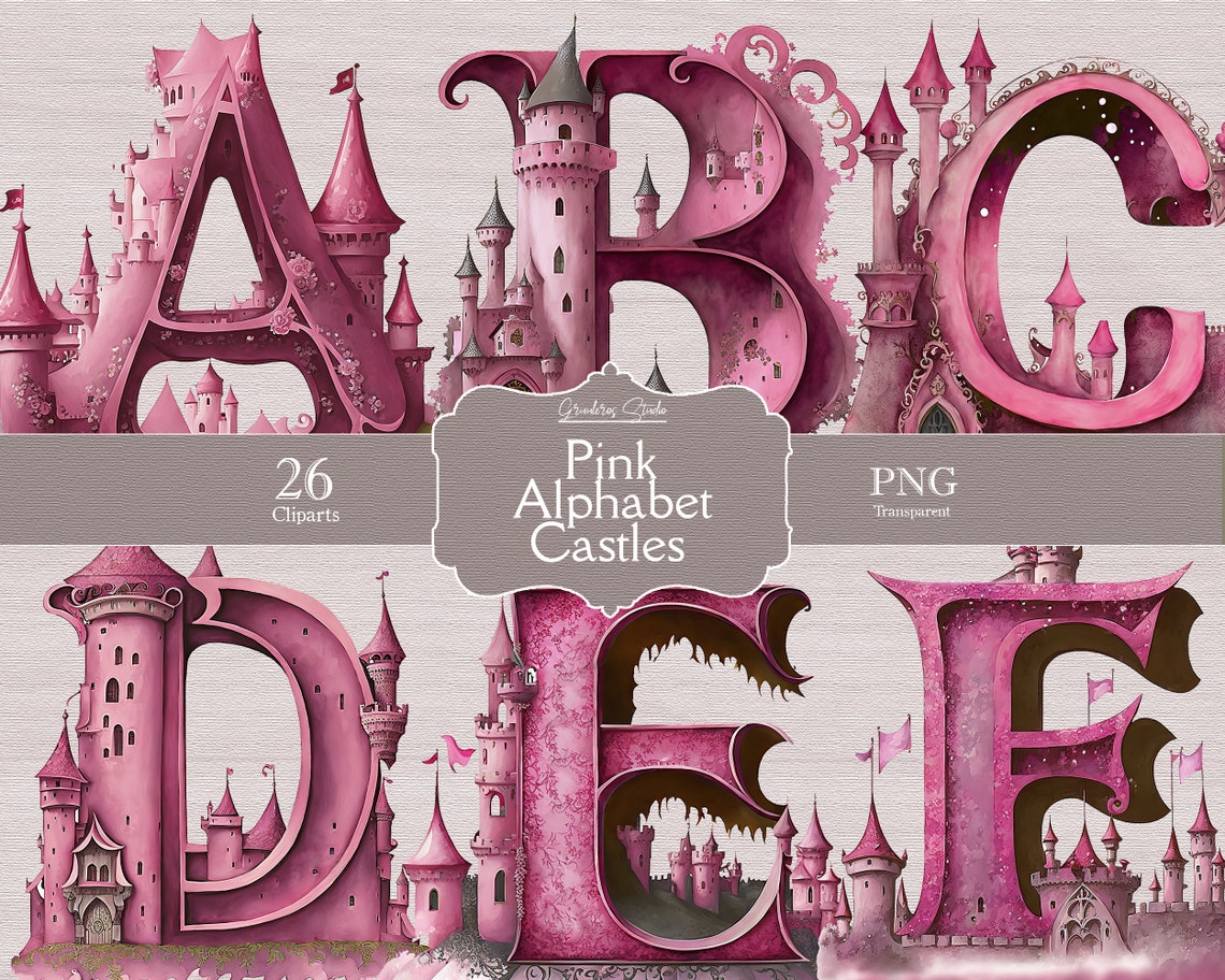 Fairy Castles Decorative Alphabet Letters, Pink Castles, Digital ...