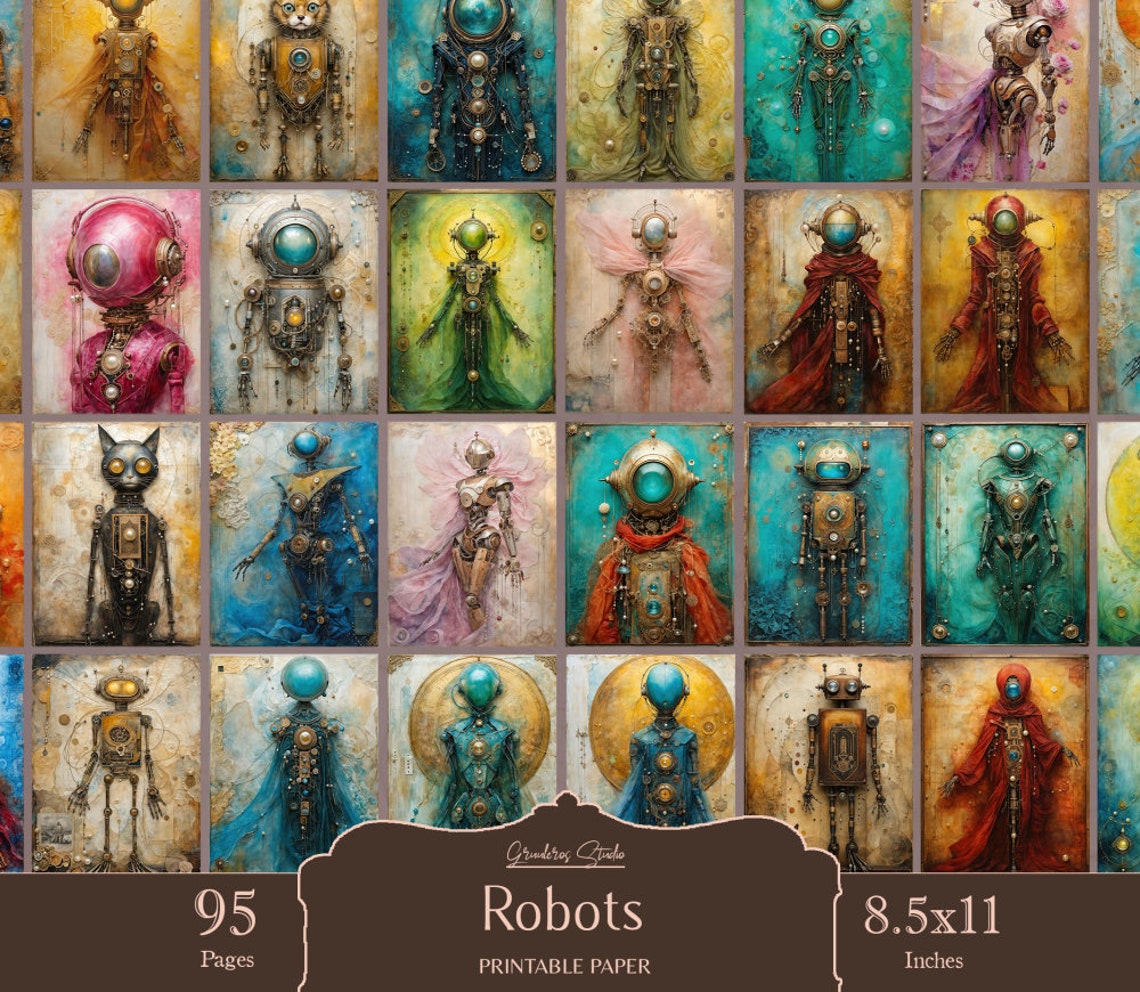 Retro Robots Junk Journal Paper, Sci-fi Journal, Steampunk, Digital ...