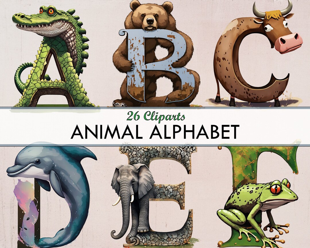 Cute Animal Alphabet Clipart Bundle Transparent PNG Bundle - Etsy