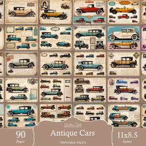 Antique Cars, Collage Paper, Vintage Cars Paper, Junk Journal, Classic ...