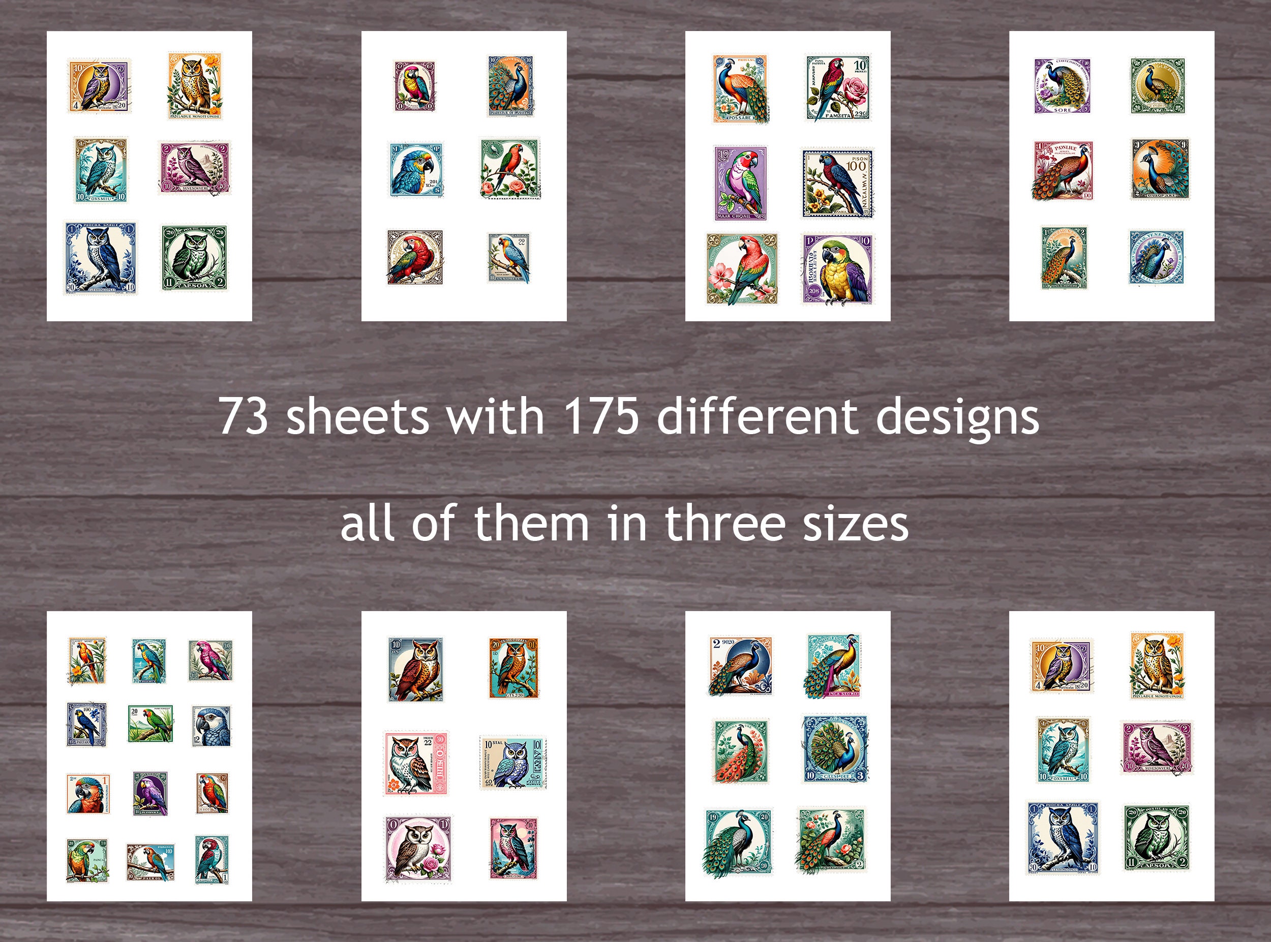 Printable Fake Stamps, Owl Stamps, Parrot Stamps, Peacock Stamps, Junk ...